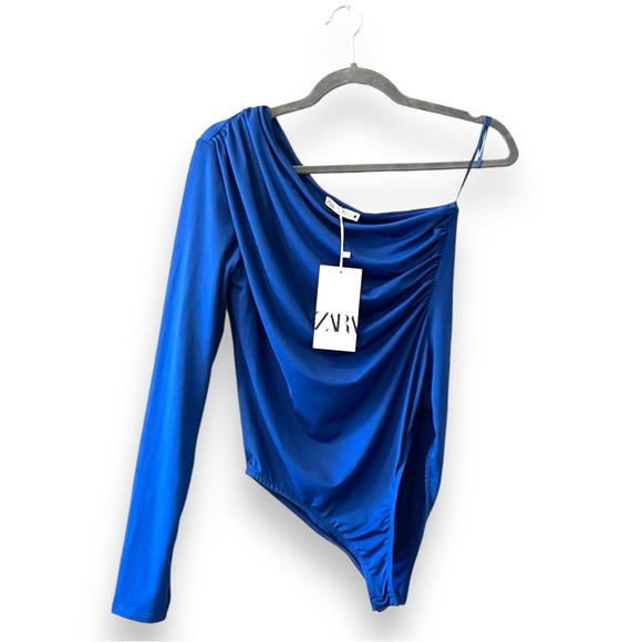 Zara | Tops | Nwt Zara Royal Blue One Shoulder Bodysuit | Poshmark